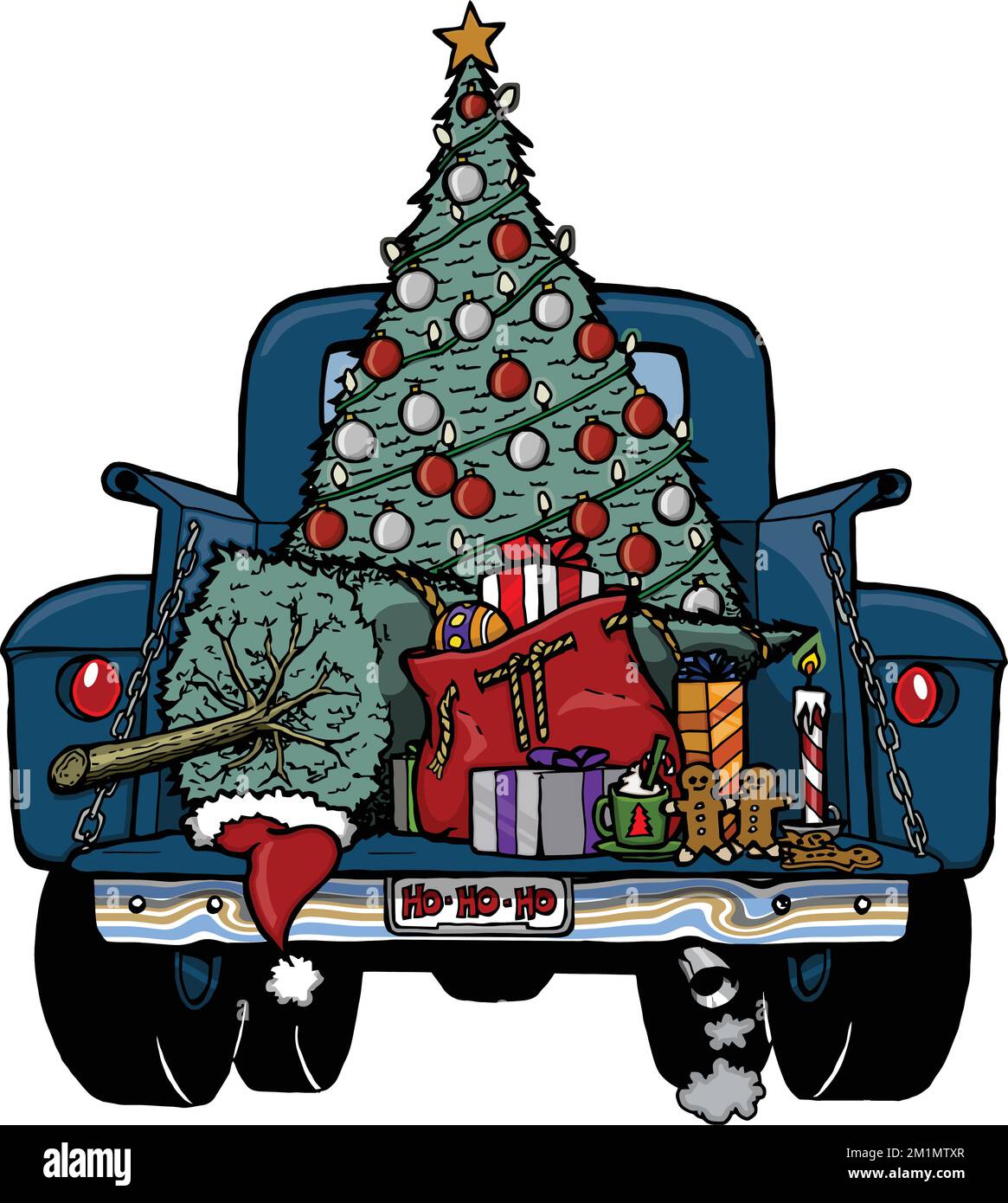 back of vintage christmas truck tree and gifts Stock Vector Image & Art ...