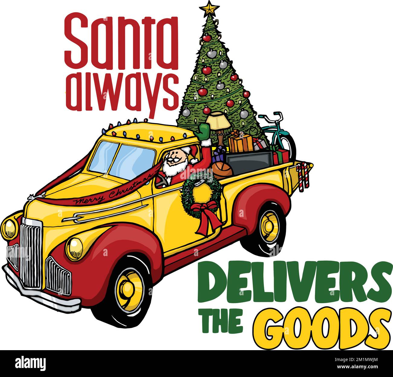 funny christmas retro truck with santa Stock Vector Image & Art - Alamy