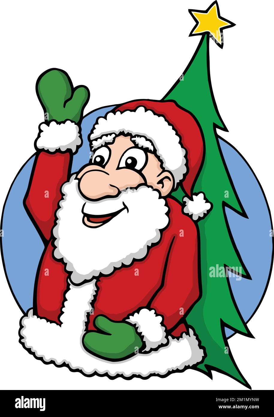 cartoon santa waving with christmas tree Stock Vector Image & Art - Alamy