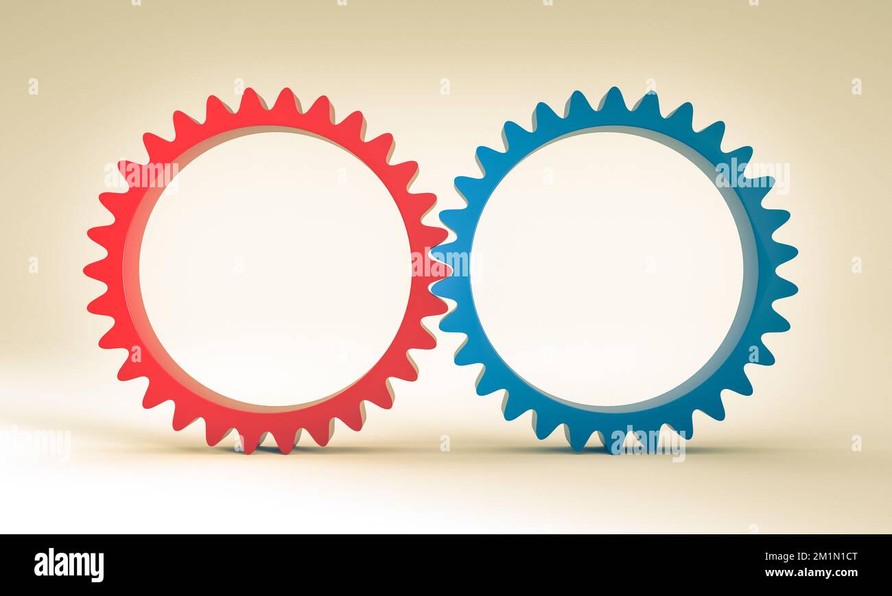 red and blue gears on a neutral background. 3d render Stock Photo - Alamy