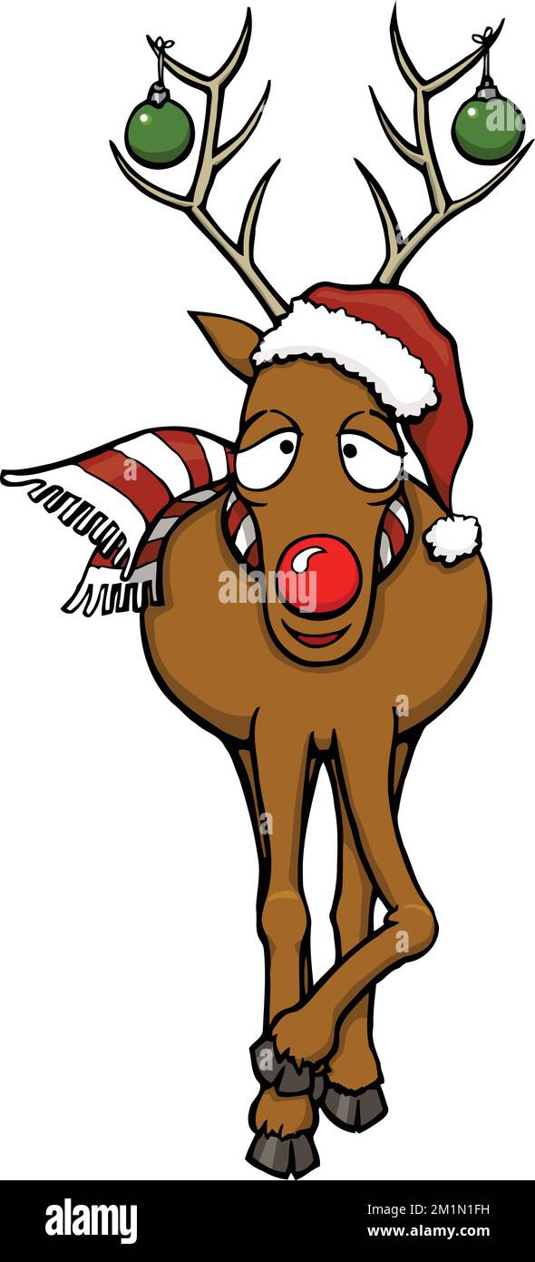 cartoon red nose reindeer with red and white scar Stock Vector Image ...