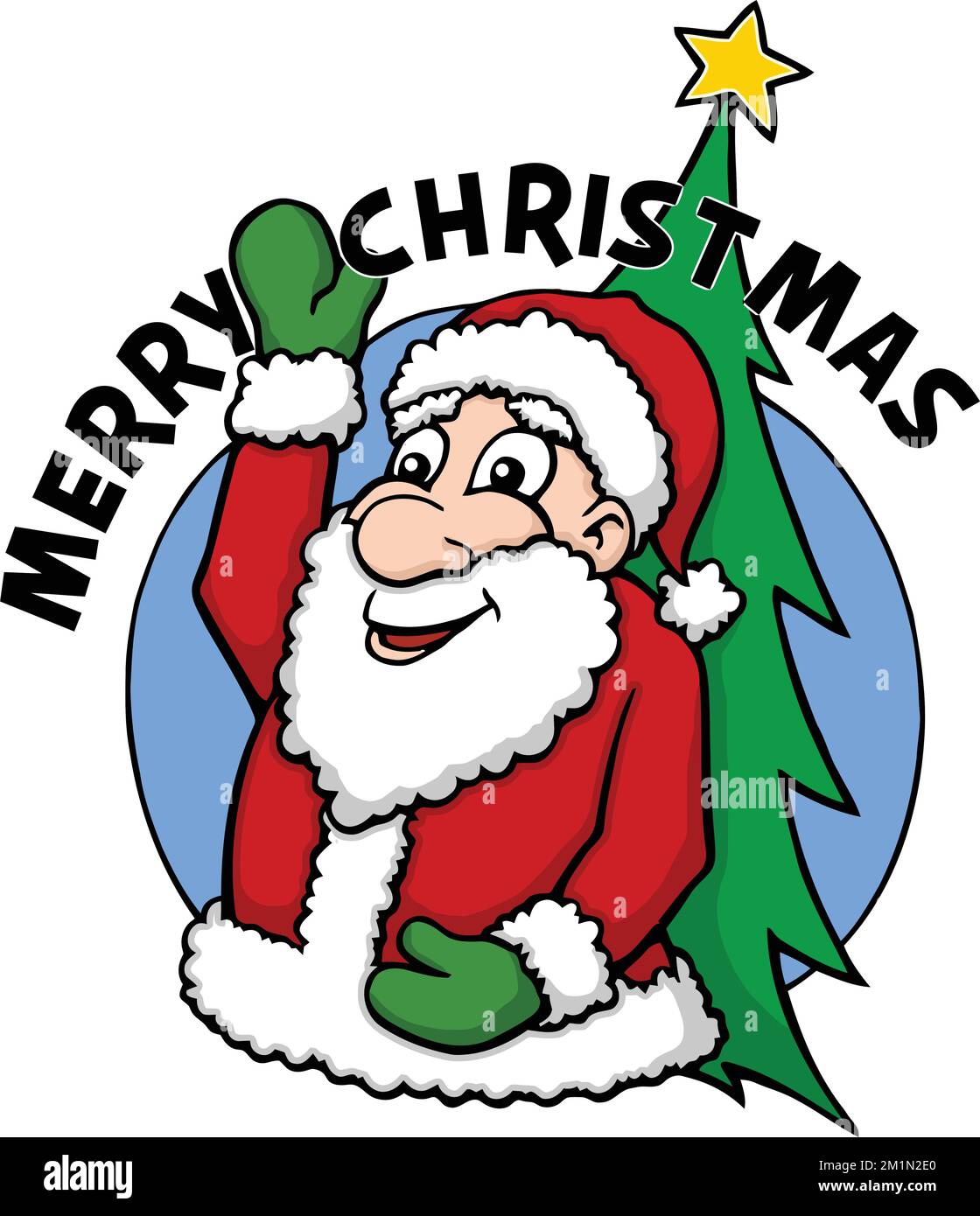 cartoon santa waving with christmas tree Stock Vector Image & Art - Alamy