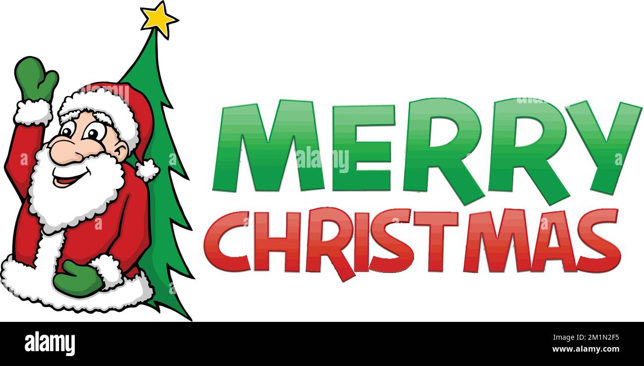 cartoon santa waving with christmas tree Stock Vector Image & Art - Alamy
