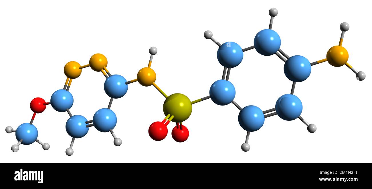 3D image of Sulfamethoxypyridazine skeletal formula - molecular ...