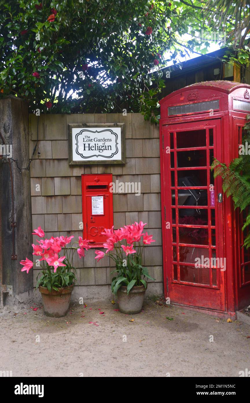 Red British Telephone Box 'Kiosk' & Red Letter Box in a Wall at the ...