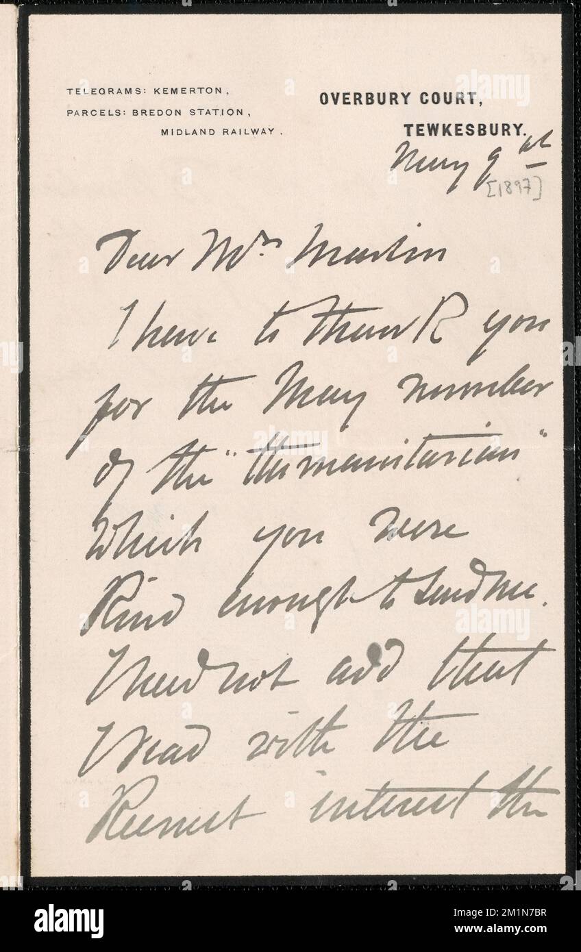 Autograph letter signed to Mrs. Martin, Tewkesbury, England, May 9 ...