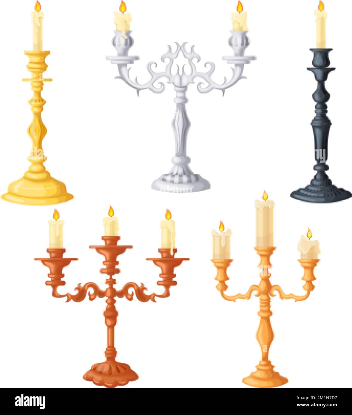 candlestick old candle set cartoon vector illustration Stock Vector ...