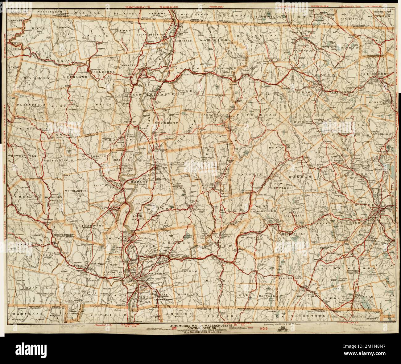 Automobile map of Massachusetts : central section , Roads ...