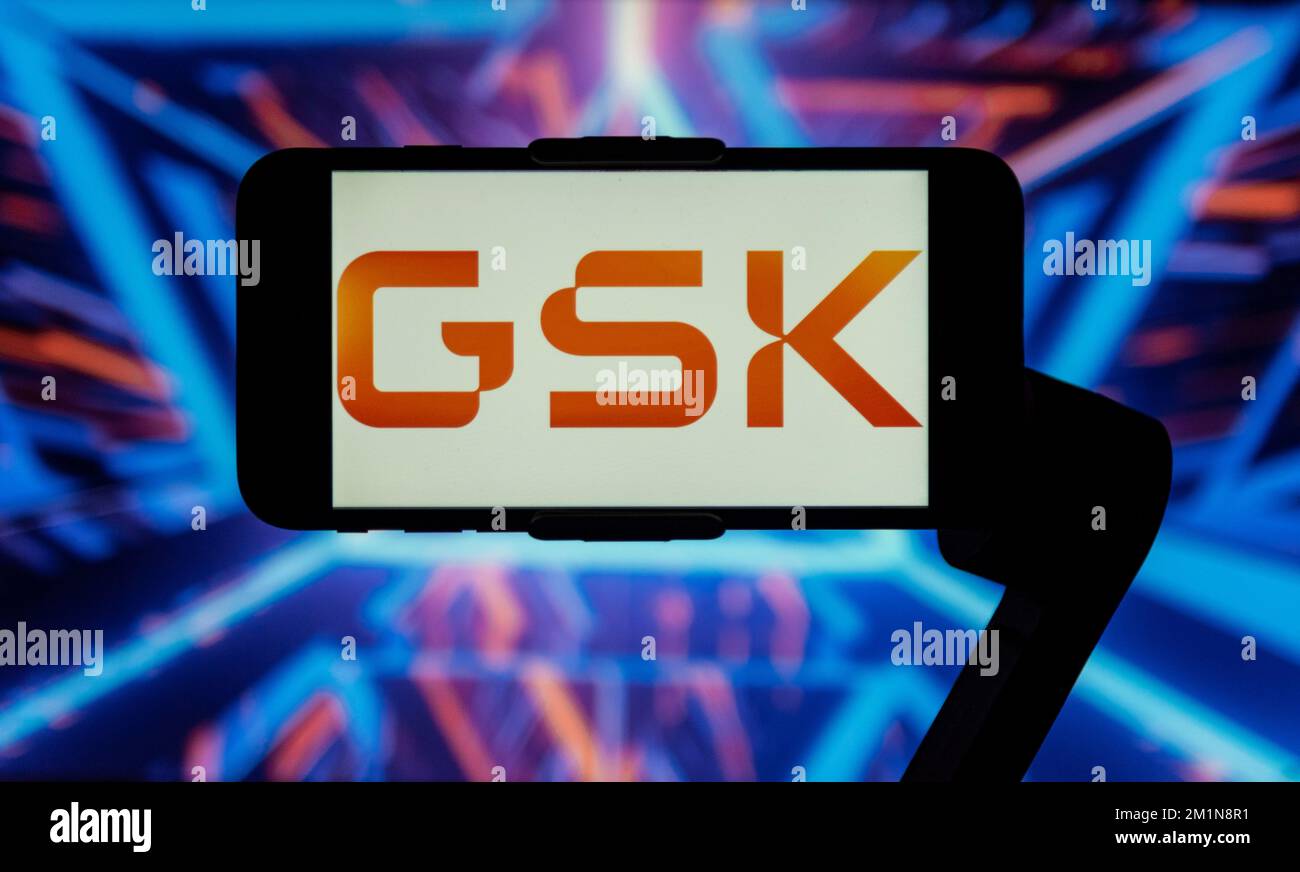 In this photo illustration, the logo of GlaxoSmithKline (GSK) is seen ...