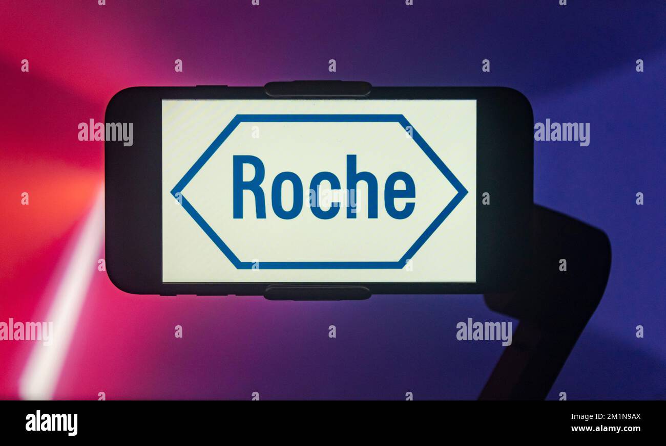 In this photo illustration, the logo of Roche Pharmaceuticals is seen ...