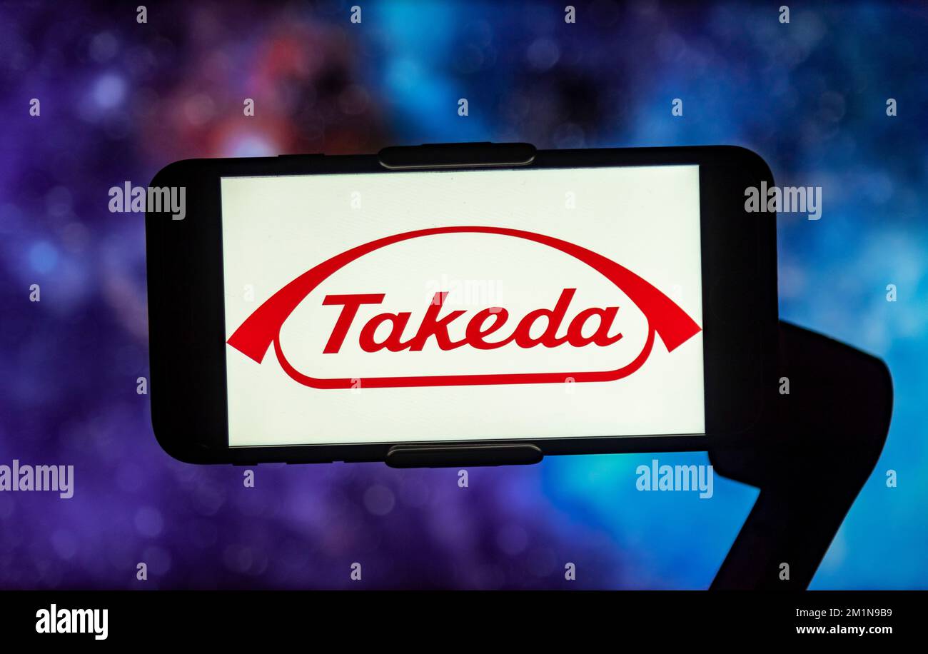In this photo illustration, the logo of Takeda Pharmaceutical is seen ...