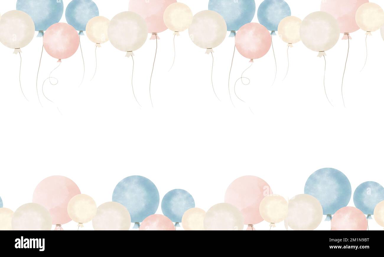 Frame with Air Balloons. Watercolor seamless Pattern for happy Birthday ...