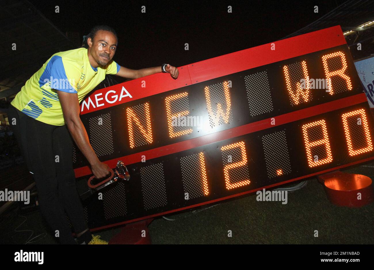 Aries Merritt celebrates his new world record of 12.80 at the Men 110m ...