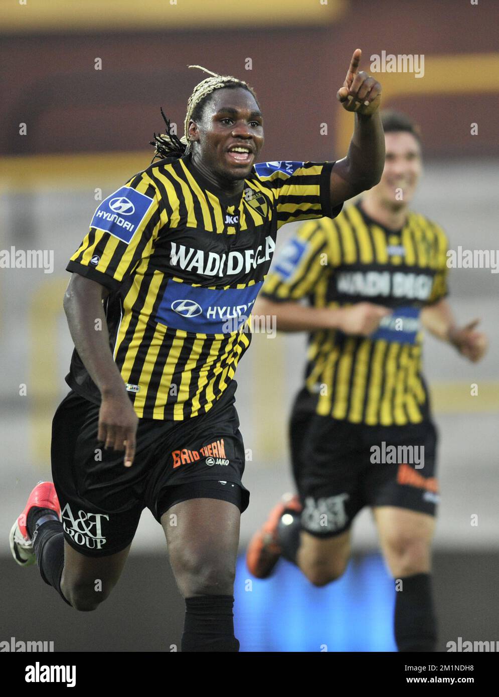 20120915 - LIER, BELGIUM: Lierse's Dolly Menga celebrates after scoring ...