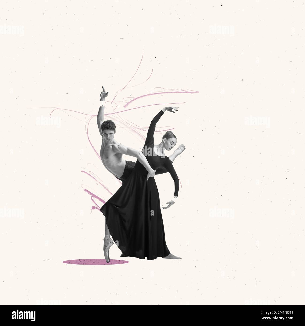 Contemporary art collage. Tender movements. Young ballet dancers ...