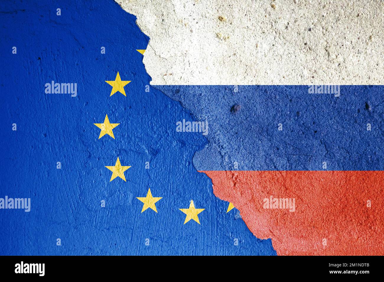 The European and Russian flags on a cracked stone background Stock ...