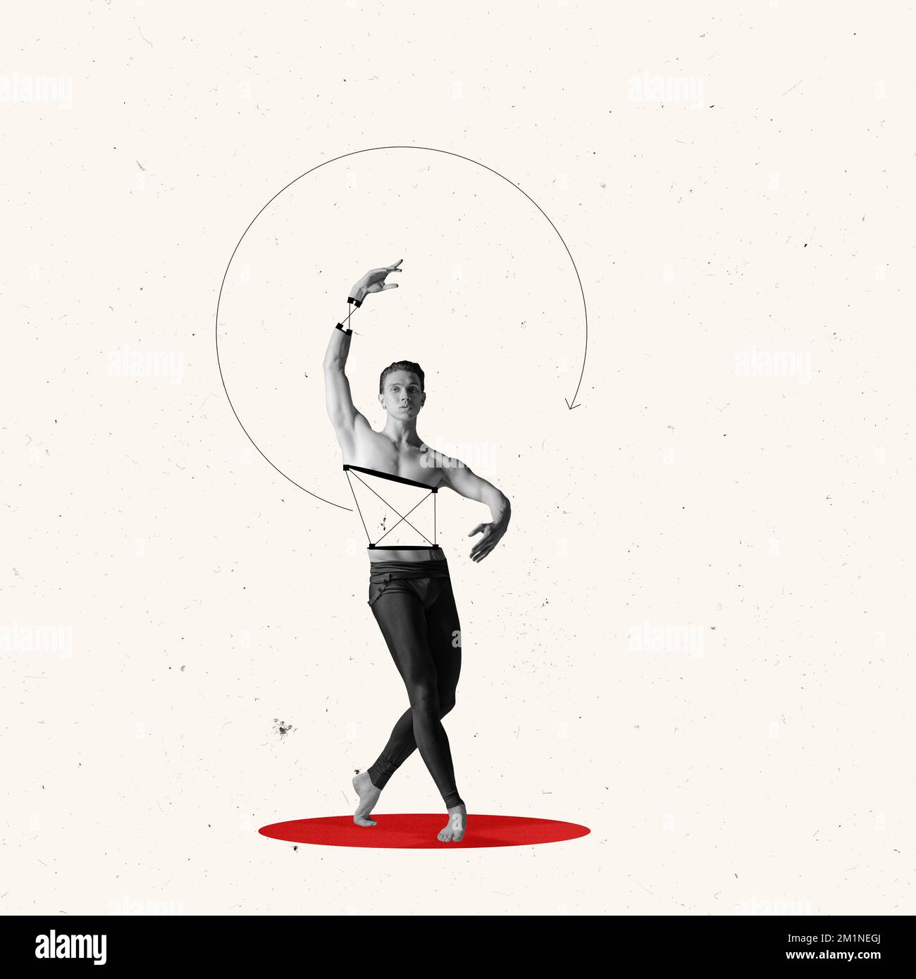 Contemporary art collage. Muscular young man, ballet dancer performing ...