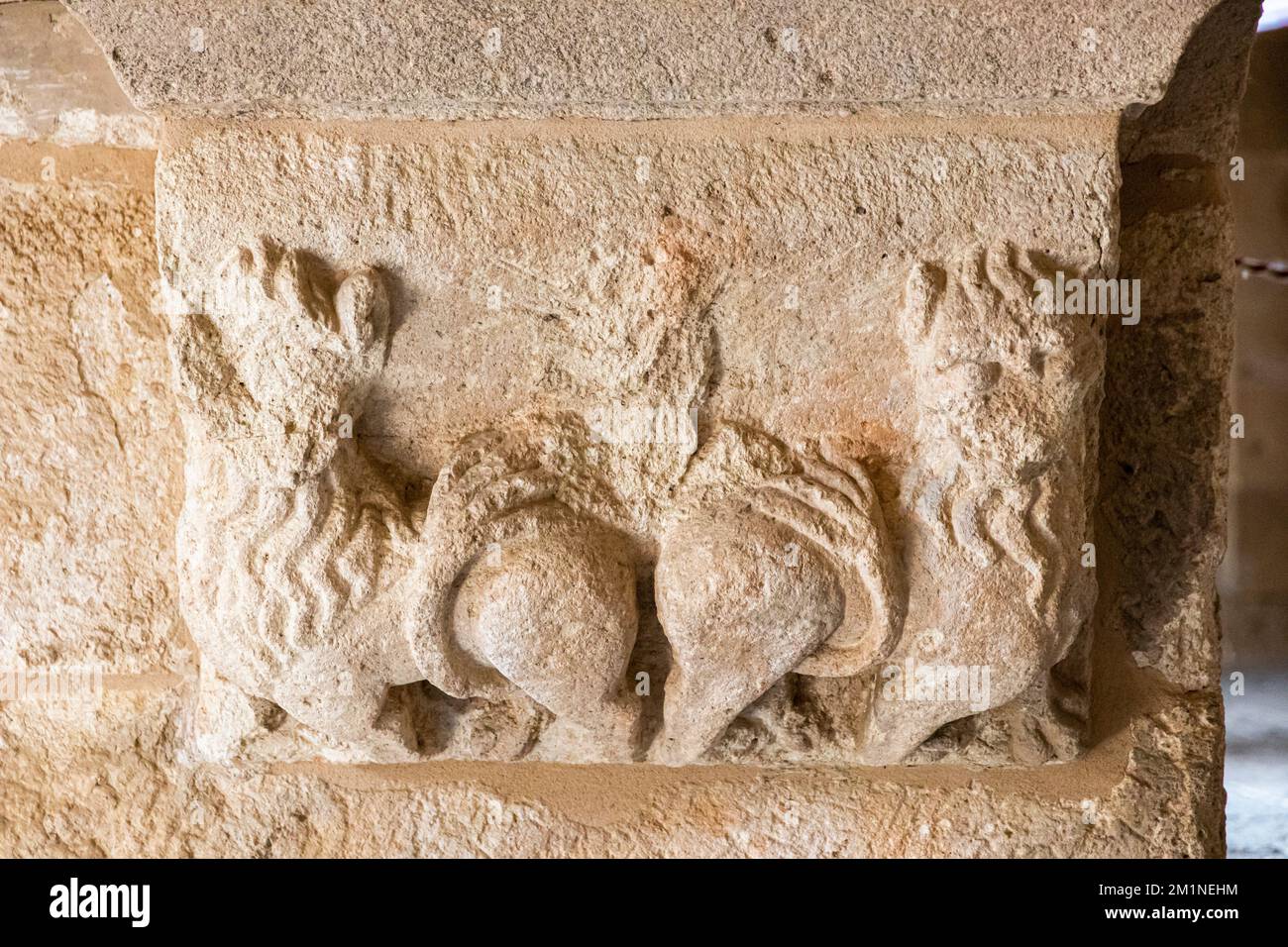 Romanesque corbels in the Royal Palace of the Monastery of Saint Mary ...