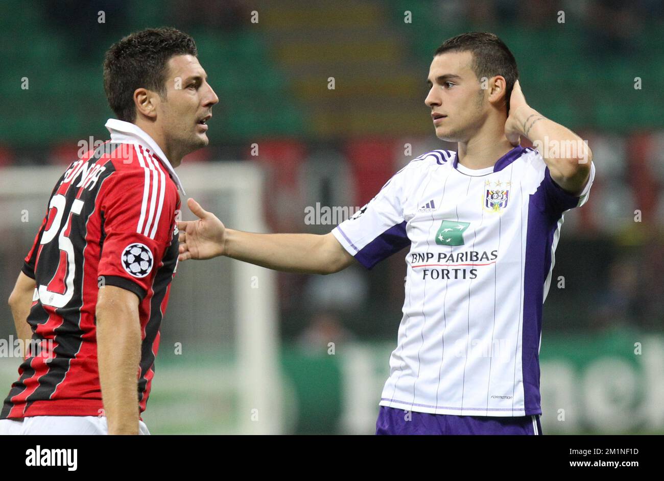 20120918 - MILAN, ITALY: Anderlecht's Massimo Bruno and Milan's Daniele ...