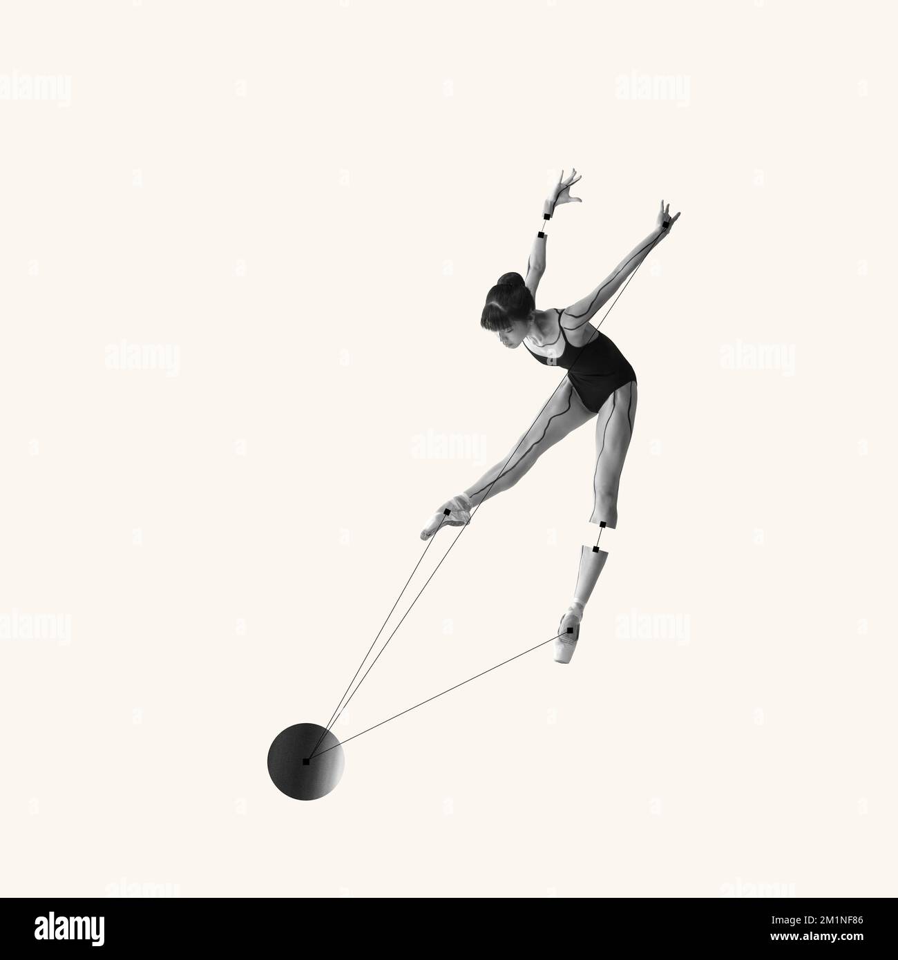 Contemporary art collage. Dance psychology. Young ballerina performing ...