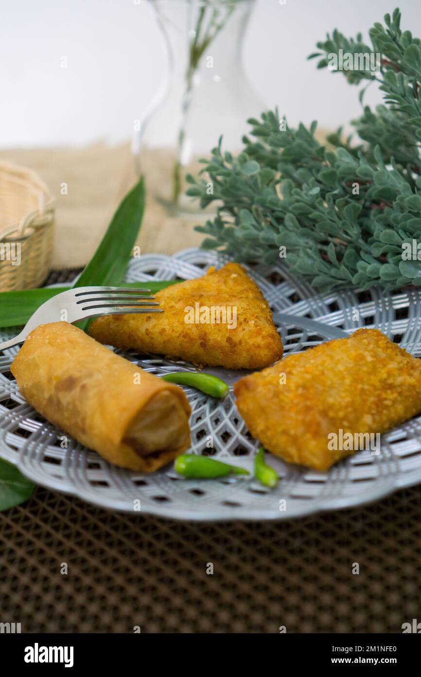 Rougut, lumpia and risol smoked beef, Indonesian Traditional Food on ...