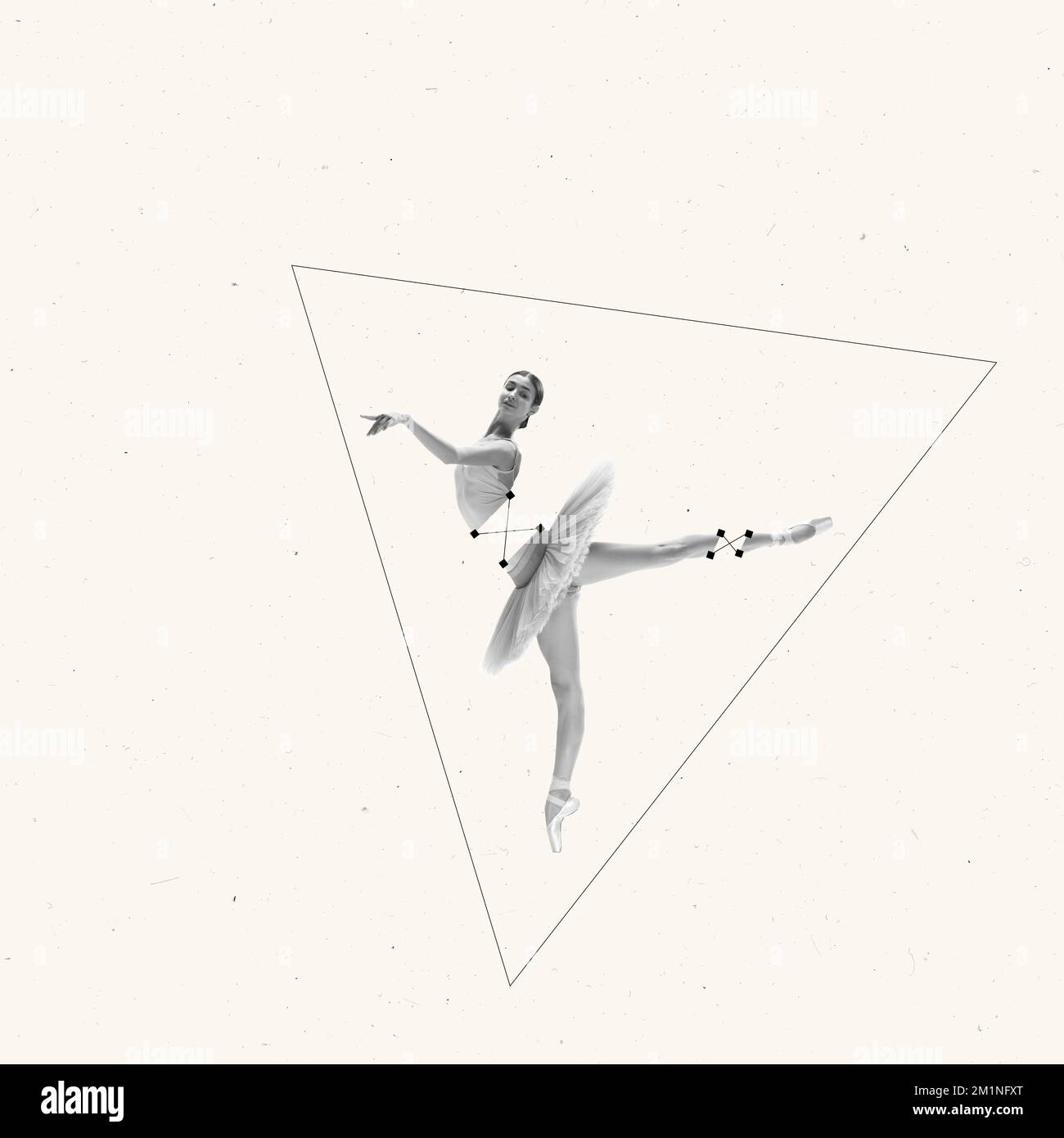Contemporary art collage. Tender, young ballerina dancing over light ...