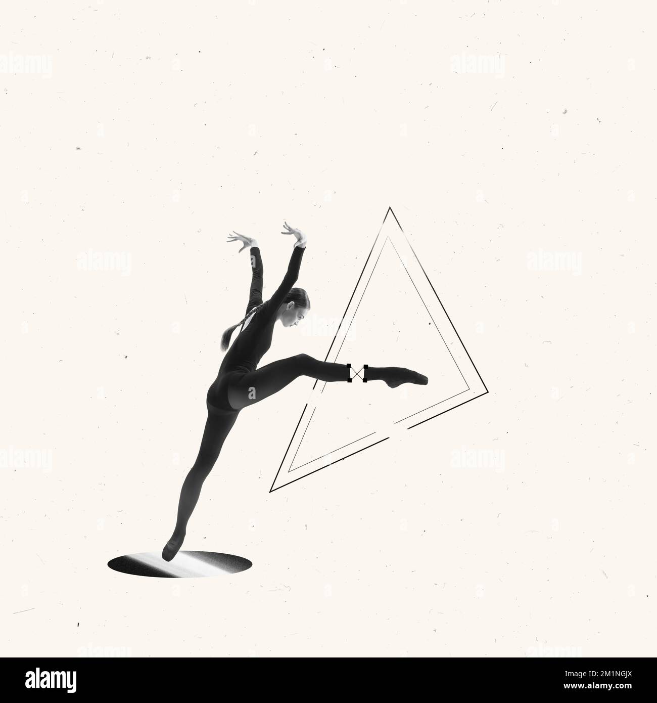 Contemporary art collage. Emotive face. Tender ballerina performing ...