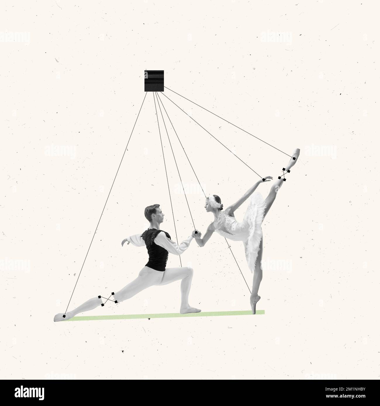 Contemporary art collage. Man and woman, ballet dancers performing ...
