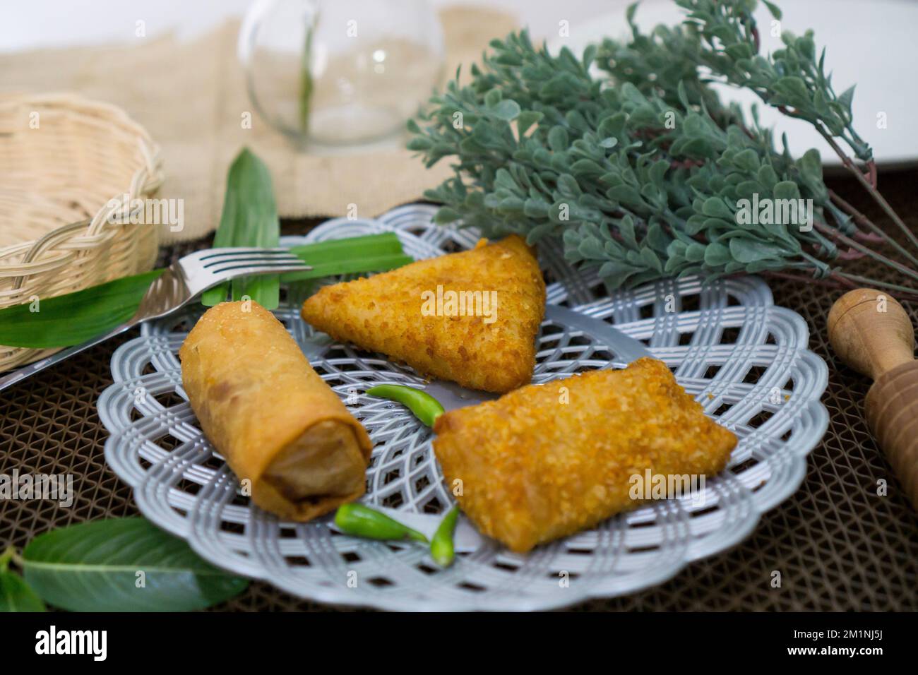 Rougut, lumpia and risol smoked beef, Indonesian Traditional Food on ...