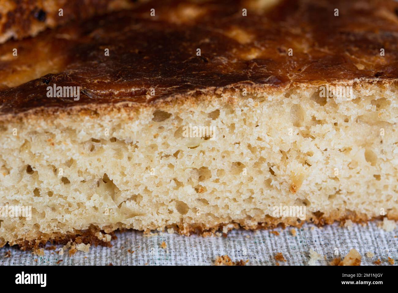 Texture of bread. Homemade bread with cheese and onions, close-up Stock ...