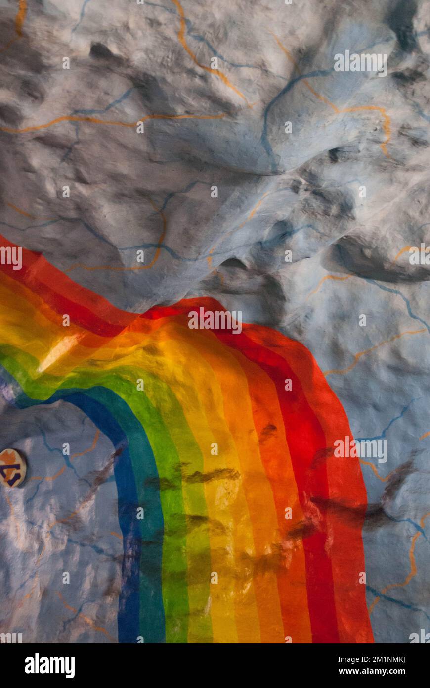 Indoor rainbow. Mural art of the Stockholm metro. Bright colors ...