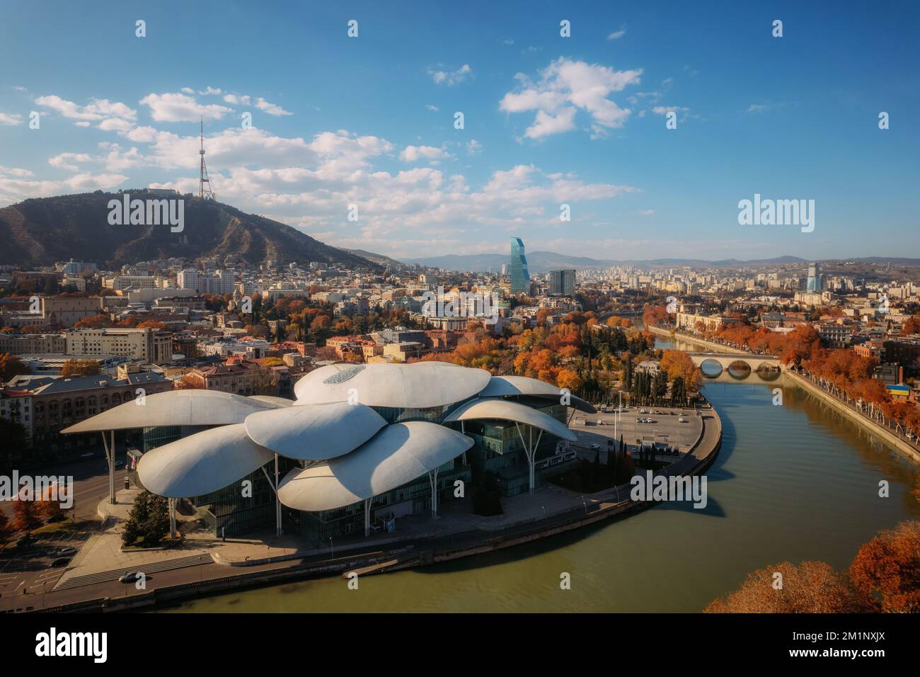 Cityscape view of Tbilisi with modern buildings, Georgia Stock Photo ...