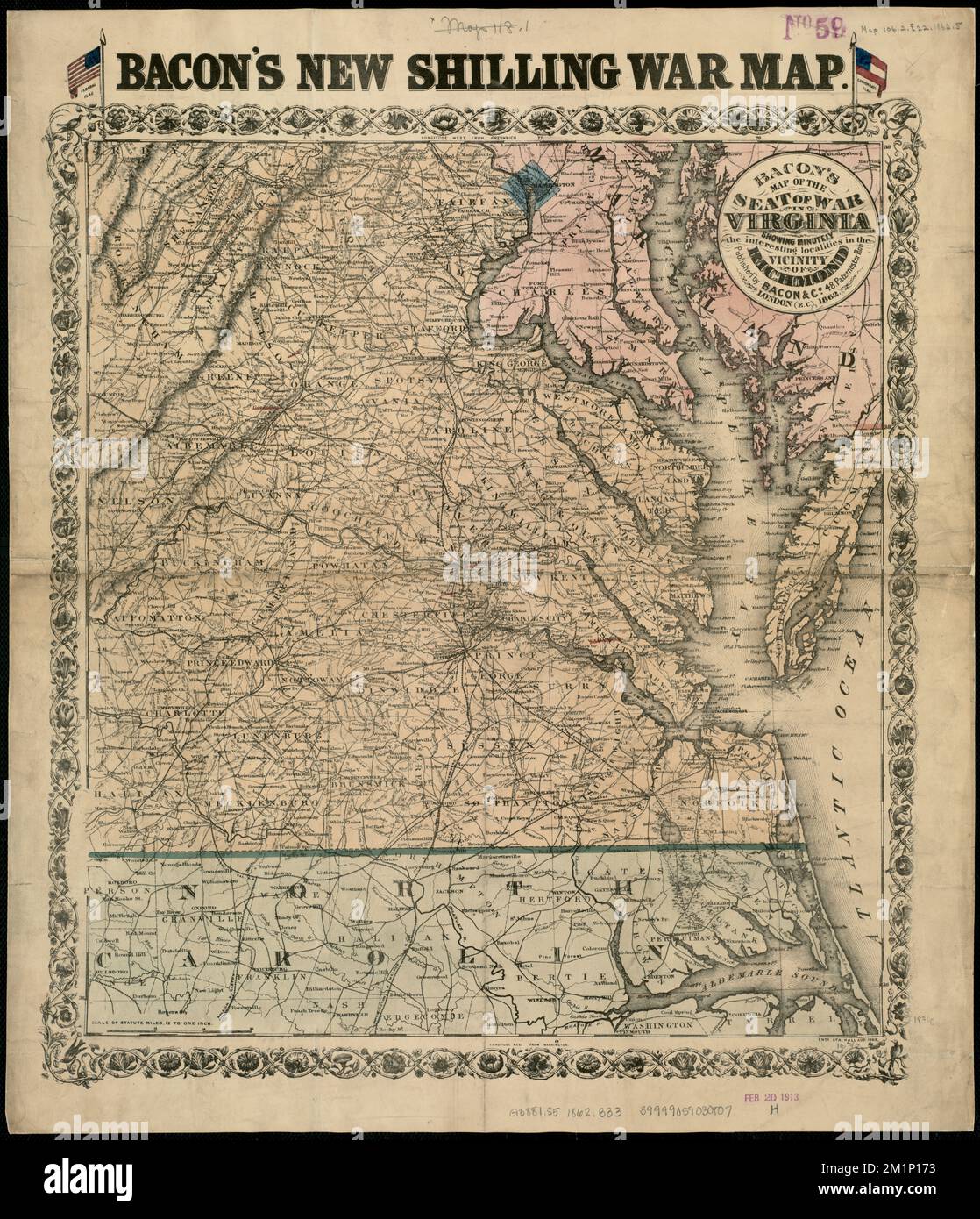 Bacon's Map of the seat of war in Virginia : showing minutely the ...