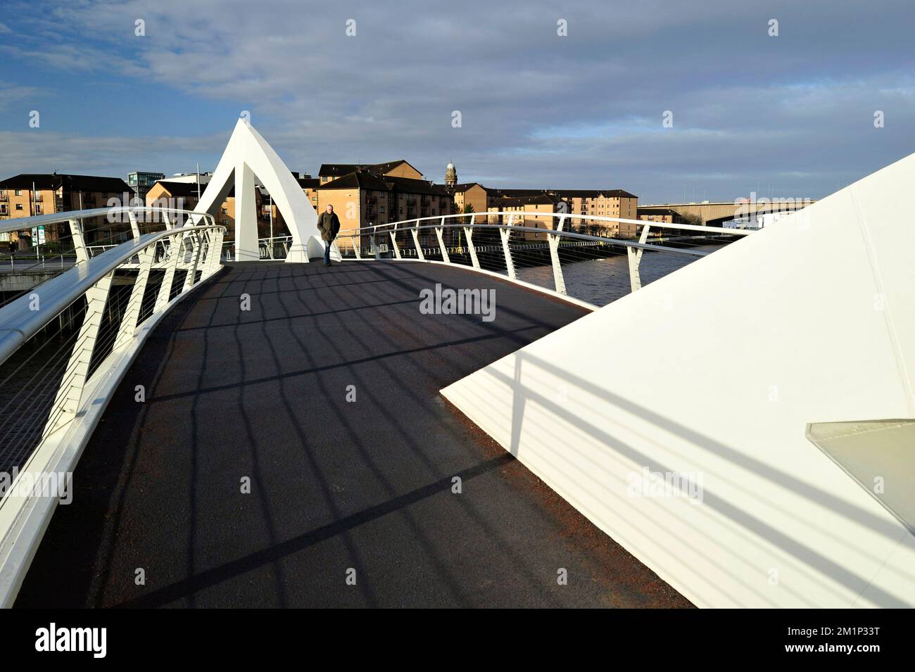 The Tradeston Bridge, pedestrian bridge over the river Clyde in Glasgow ...
