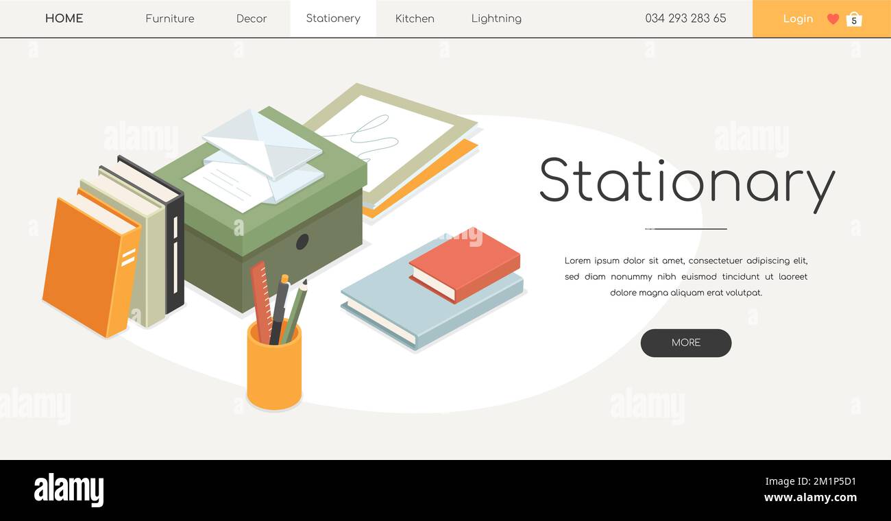 Stationary and books - line design style isometric web banner Stock ...