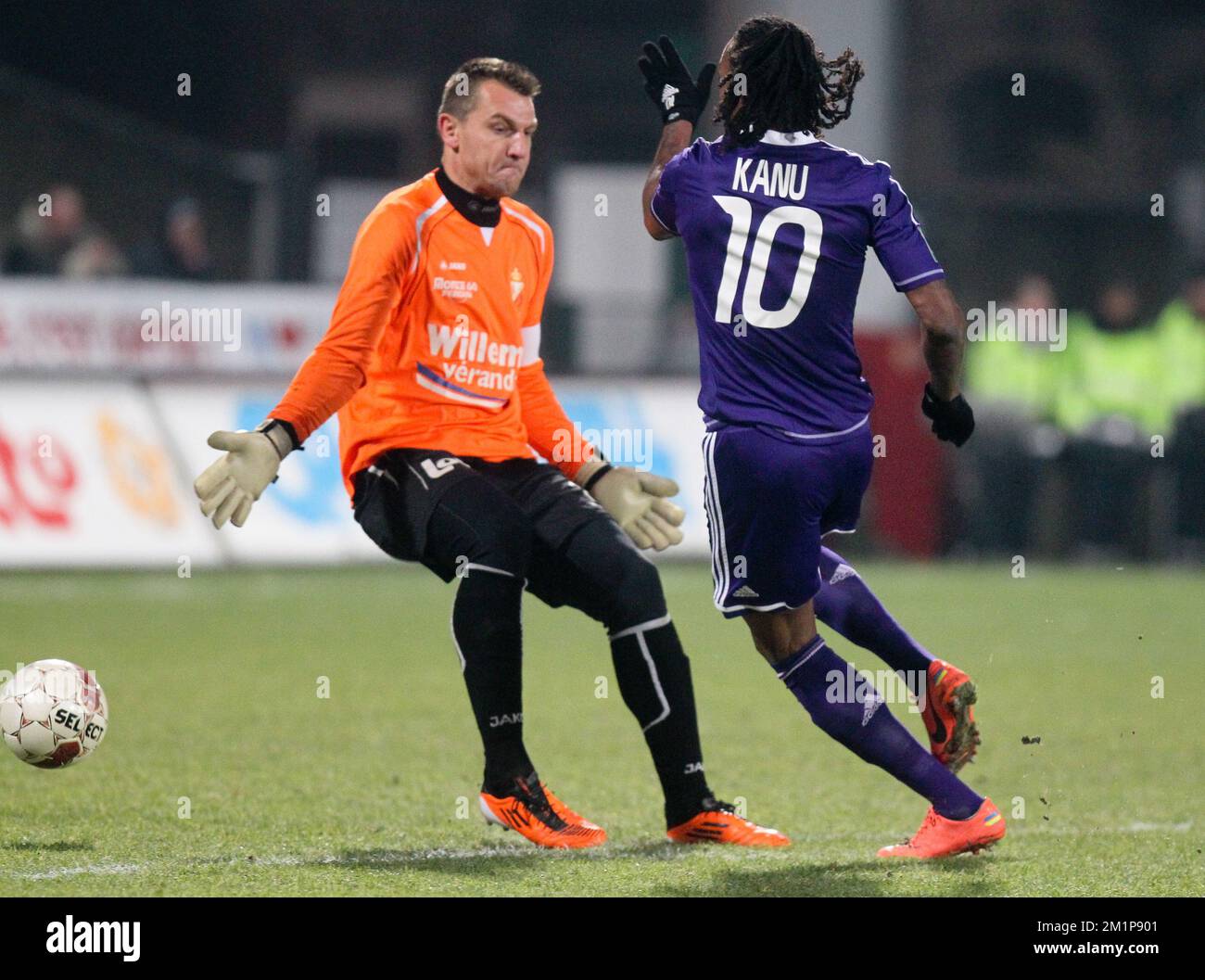 20121208 - MONS, BELGIUM: Mons' goalkeeper Cedric Berthelin and ...
