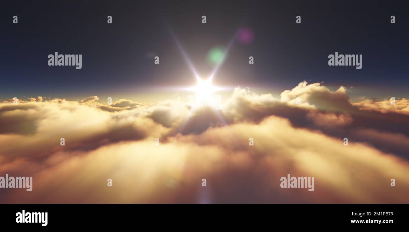 above clouds sunrise sun ray illustration, 3d rendering Stock Photo - Alamy