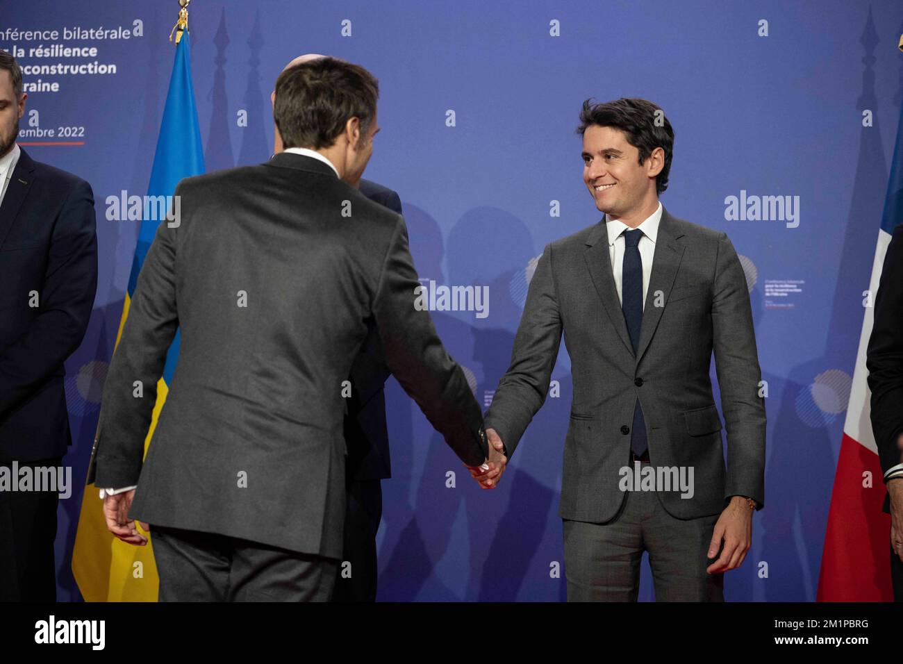 French President Emmanuel Macron, Gabriel Attal during the French ...