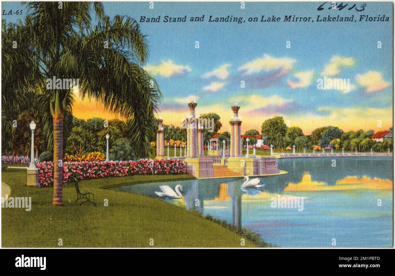 Band stand and landing, on Lake Mirror, Lakeland, Florida , Lakes ...