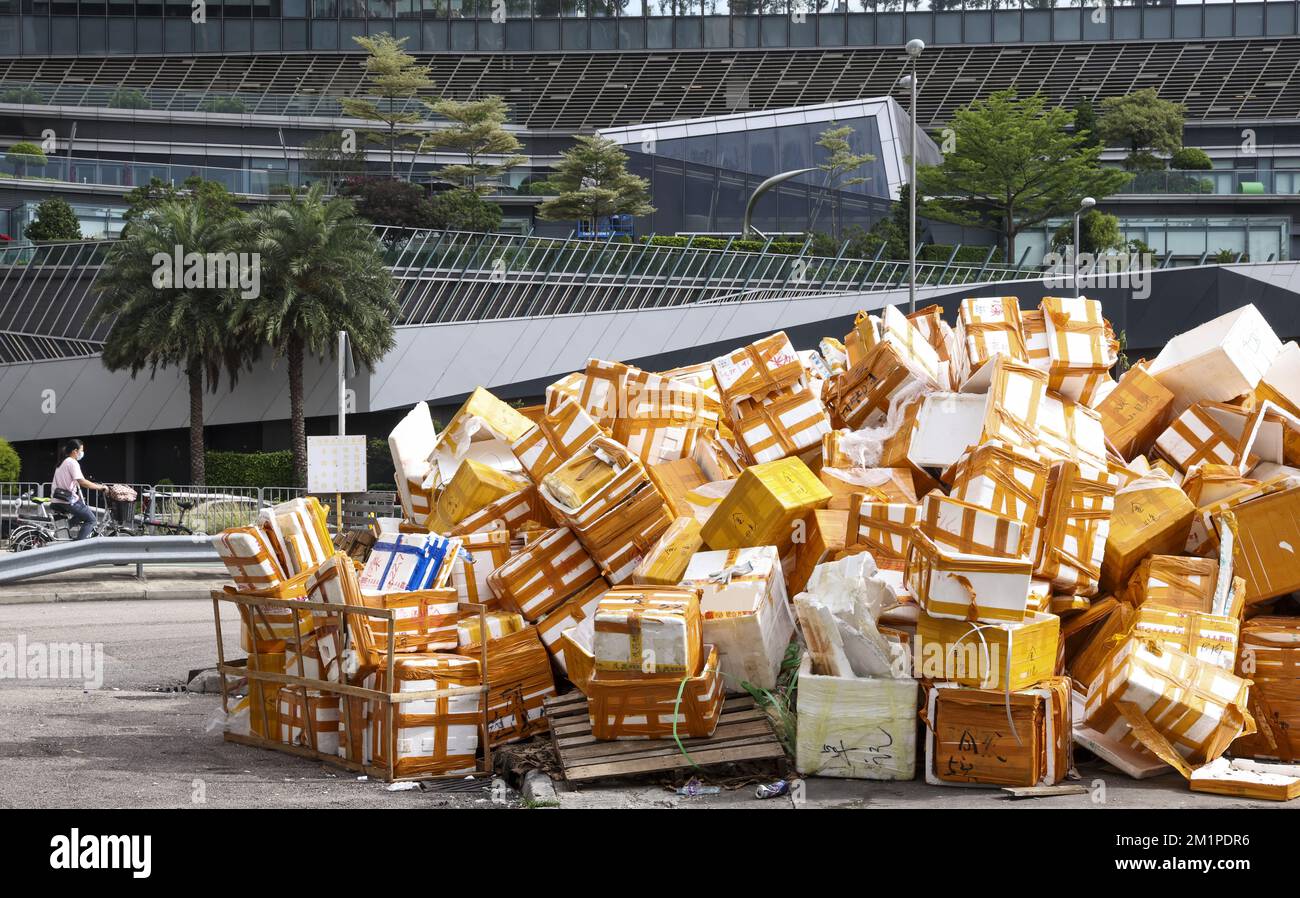 Expended polystyrene container boxes at Yuen Long. 19MAY22 SCMP / K. Y ...