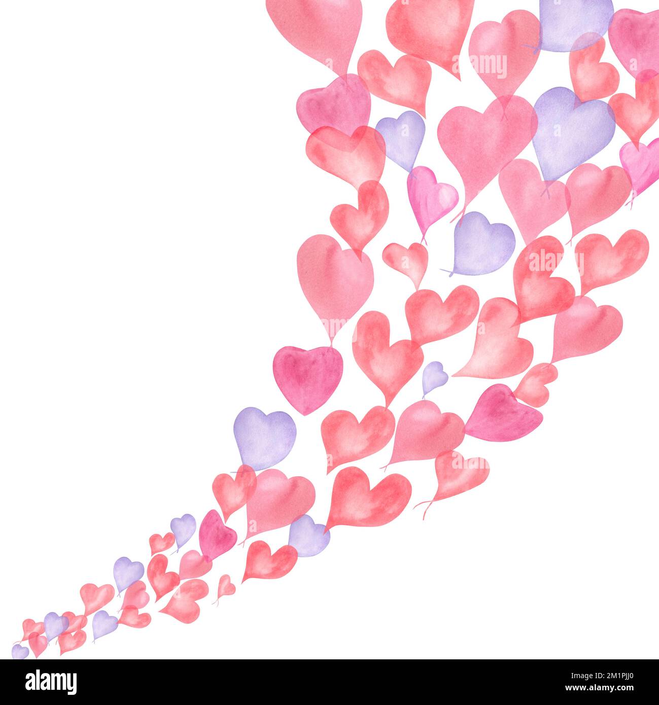 Watercolor pink, purple, blue hearts. Romantic illustration isolated on ...
