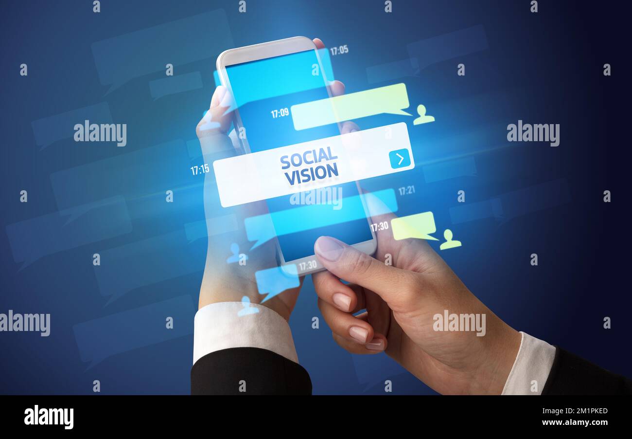 Hand using smartphone with social media concept Stock Photo - Alamy