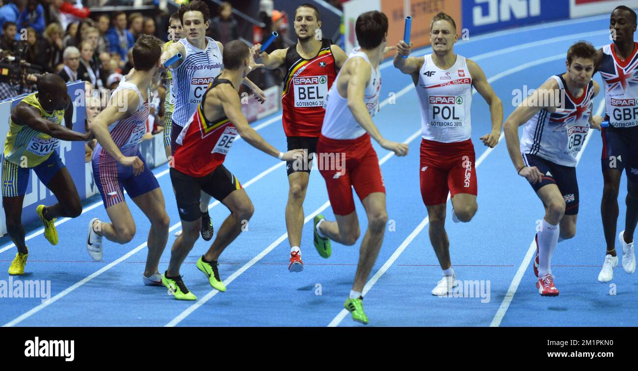 20130302 - GOTEBORG, SWEDEN: Belgian athlete Kevin Borlee (C) and ...