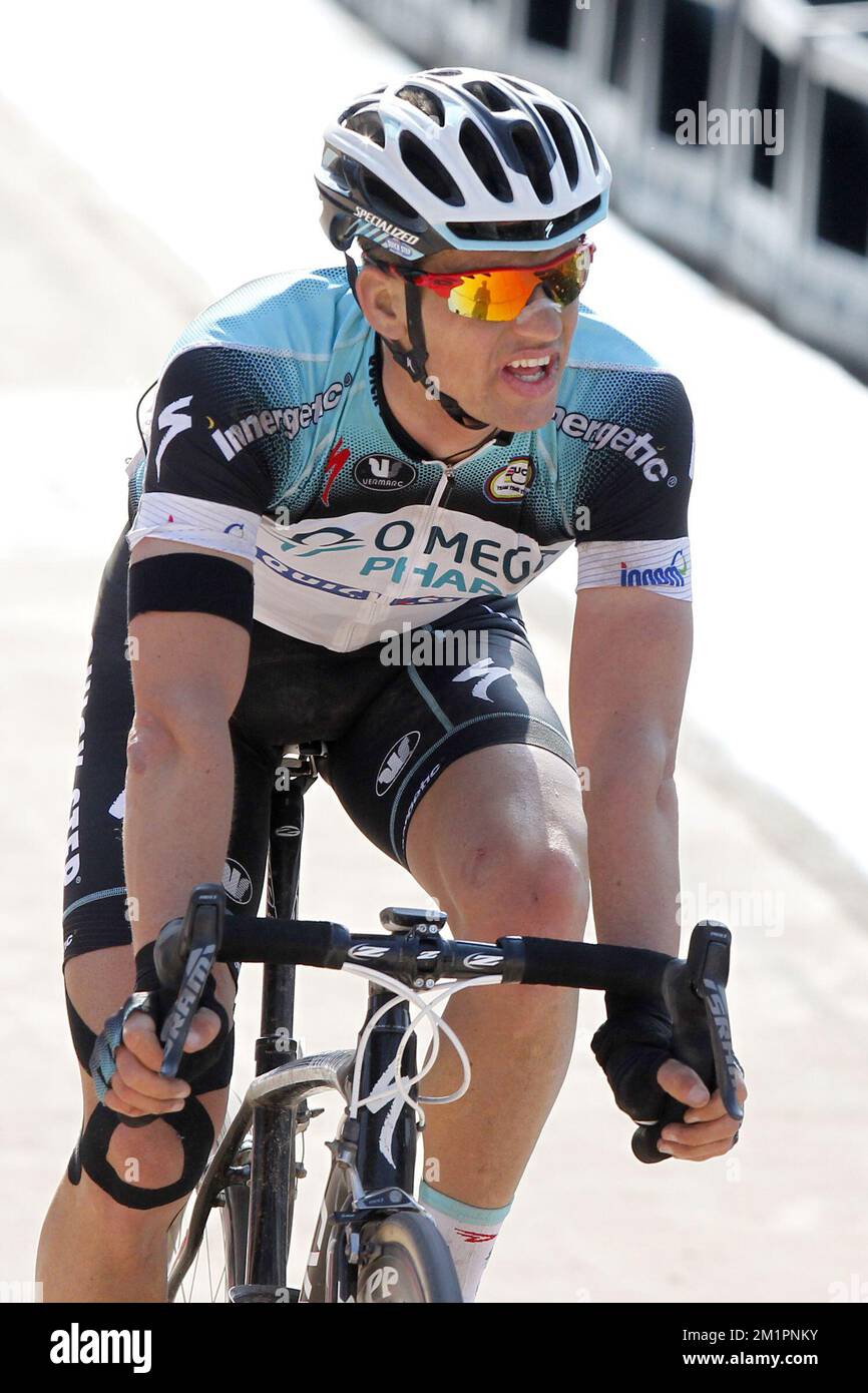 Czech Zdenek Stybar of team Omega Pharma - Quick Step pictured as he crosses the finish line at ...
