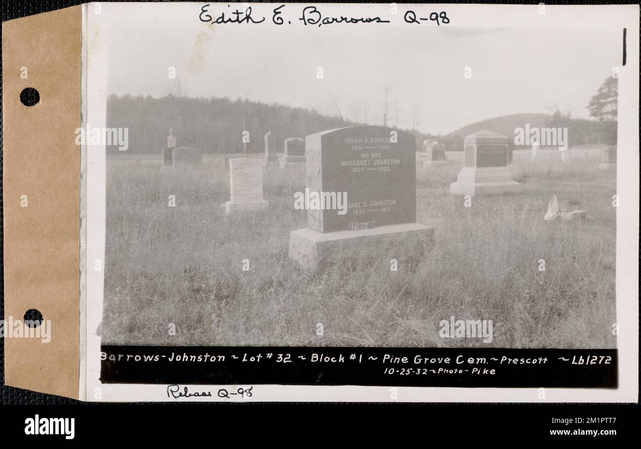 Barrows - Johnston, Pine Grove Cemetery, Block no. 1, lot 32, Prescott ...