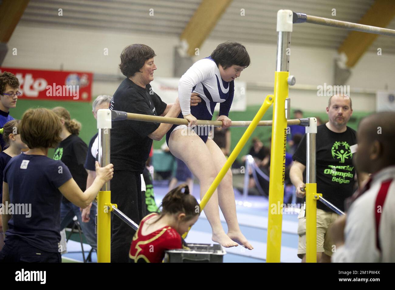 Illustration picture shows athetes at the gymnastics, parallel bars ...