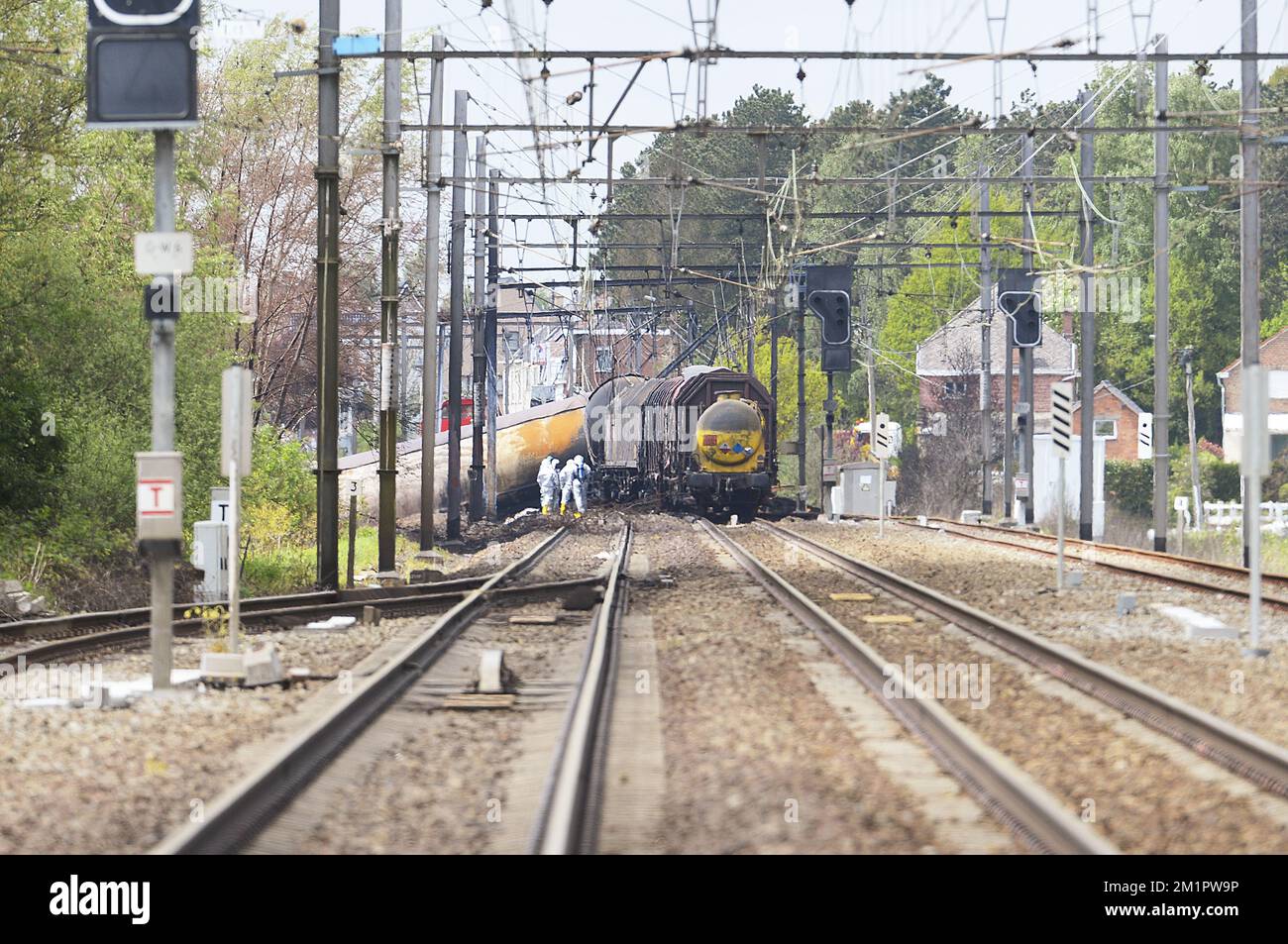 Illustration picture shows people in protective suits working to drain ...
