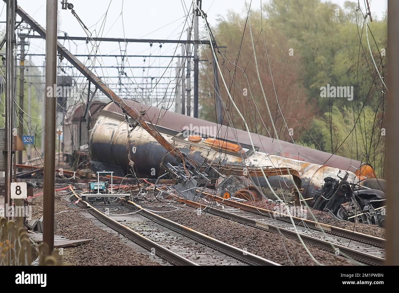 Illustration picture shows the wrecked train in Wetteren, Saturday 11 ...