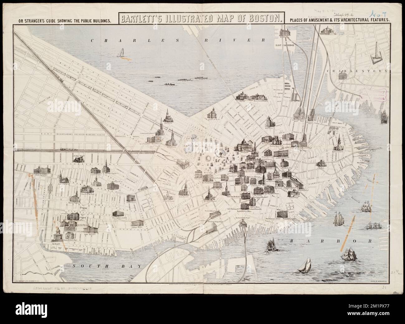 Bartlett's illustrated map of Boston, or, Stranger's guide showing the public buildings, places ...