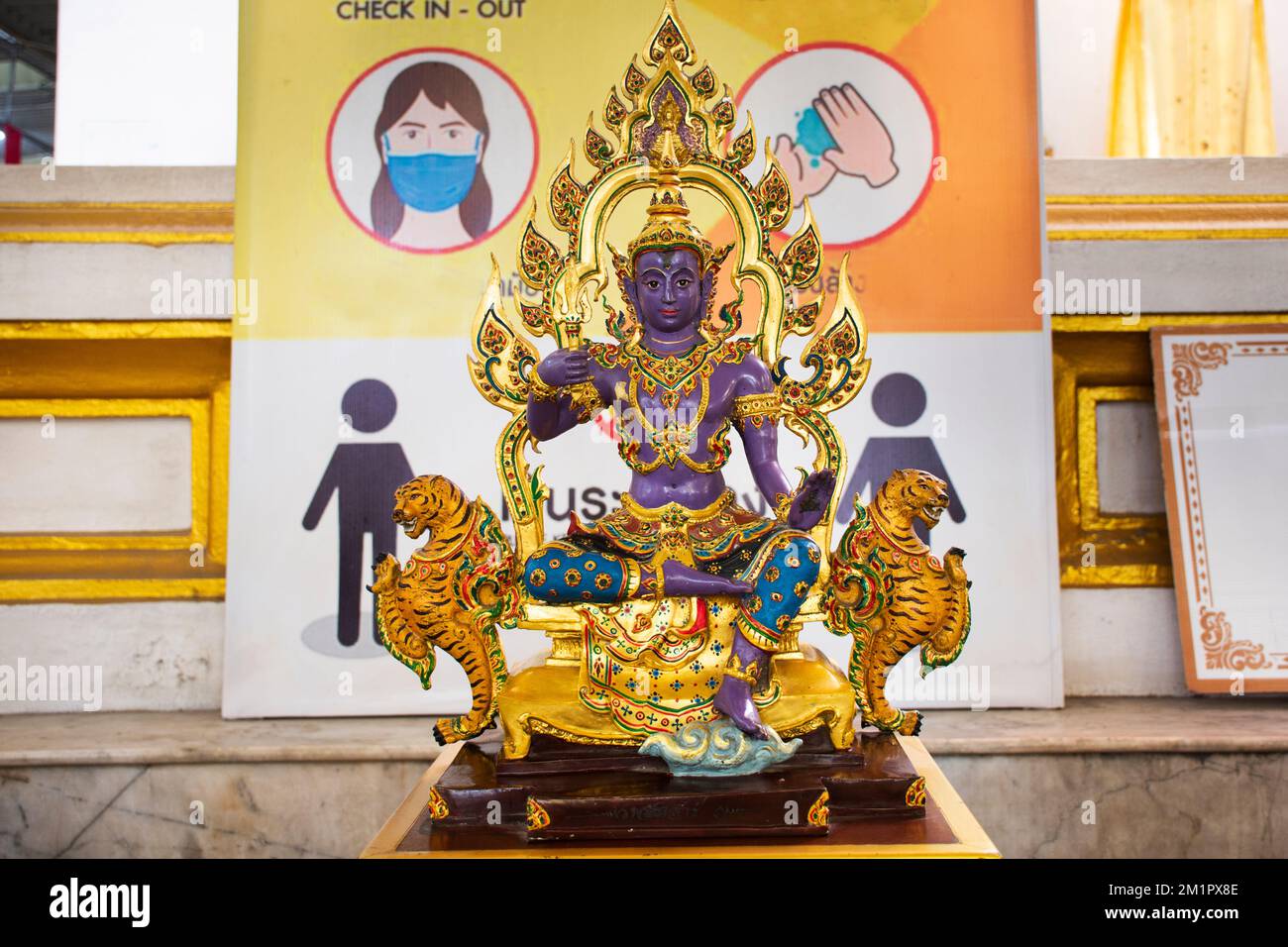 Purple ancient angel deity lord statue of Saturday for thai people ...